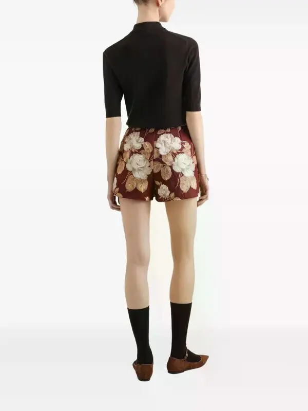 Dolce & Gabbana Rose-print Brocade Shorts - Red