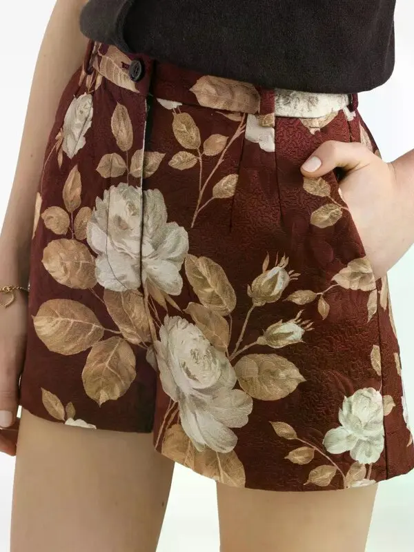 Dolce & Gabbana Rose-print Brocade Shorts - Red