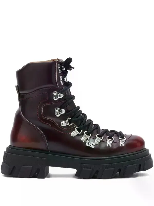 GANNI Lace-up Lug Sole Boots - Red