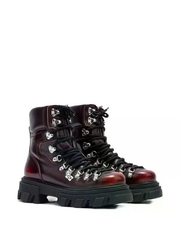 GANNI Lace-up Lug Sole Boots - Red