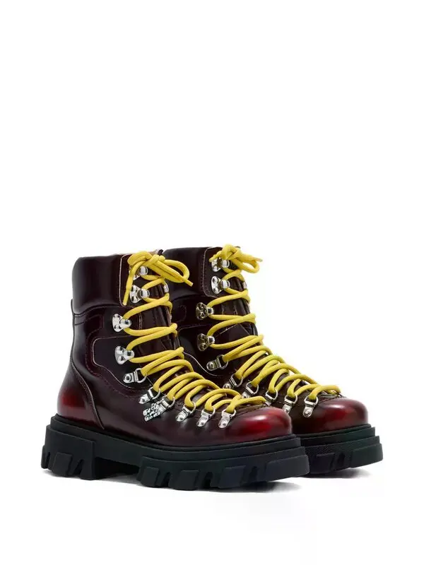 GANNI Lace-up Lug Sole Boots - Red