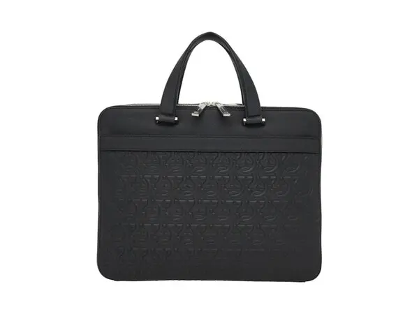 FERRAGAMO Monogram-embossed Leather Briefcase - Black