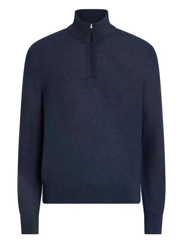 Zegna Mock-neck Half-zip Cashmere Sweater - Blue