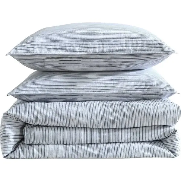 Calvin Klein Wavy Stripe Washed Percale Comforter & Sham Set - Light Blue