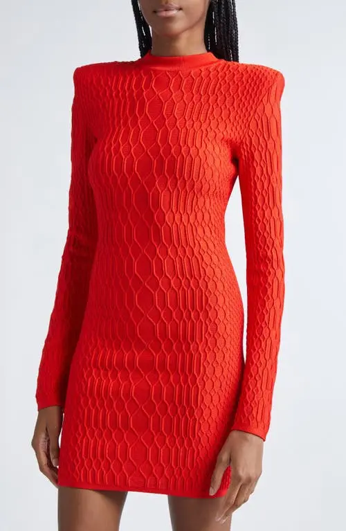 Balmain Long Sleeve Crocodile Knit Minidress