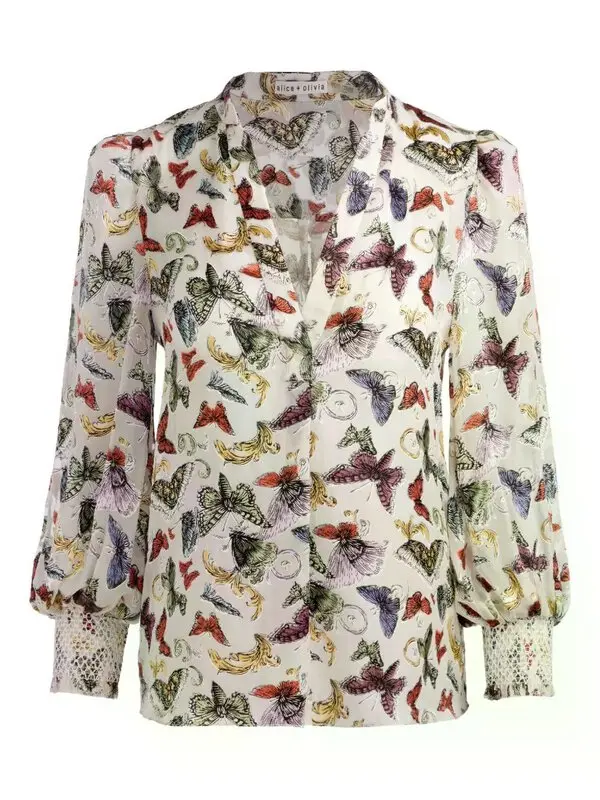 Alice + Olivia Sheila Butterfly Print Blouse