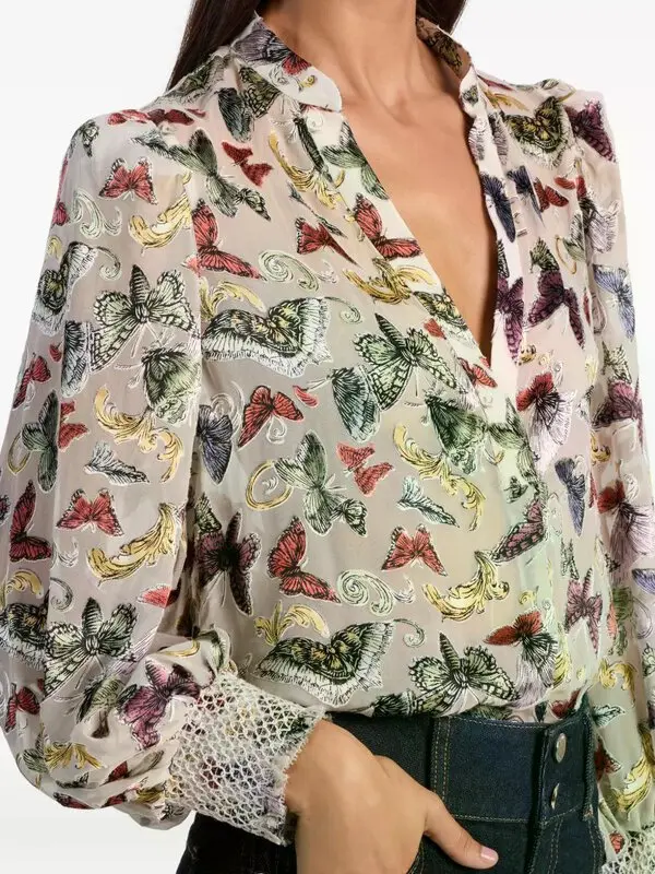 Alice + Olivia Sheila Butterfly Print Blouse