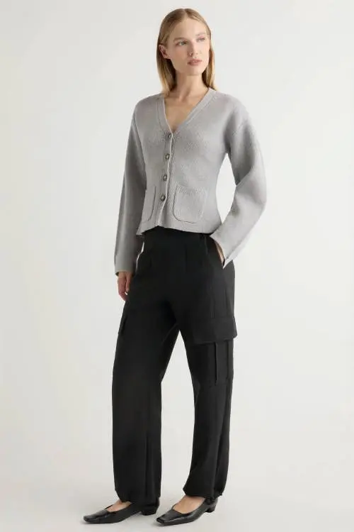 Modern Citizen Organic Cotton-merino Wool V-neck Cardigan - Black