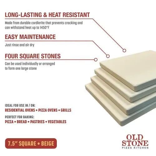 OLD STONE Cordierite Square Pizza Stone 4 Piece Set