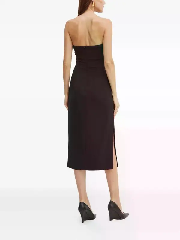 knee length dresses for ladies Black Strapless Maxi Dress With Slit And Button