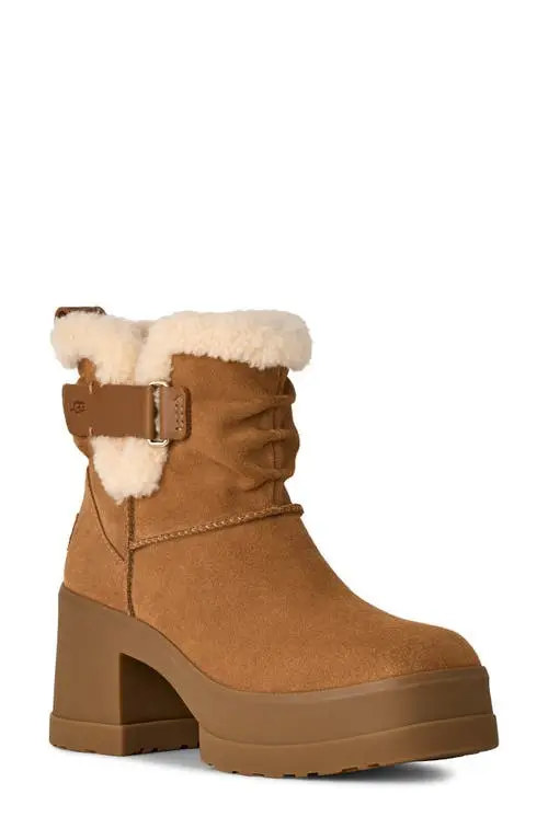 UGG Moxy Genuine Shearling Trim Pull-on Boot - Chestnut
