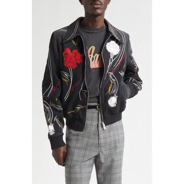 Amiri Floral Embroidered Denim Blouson Jacket