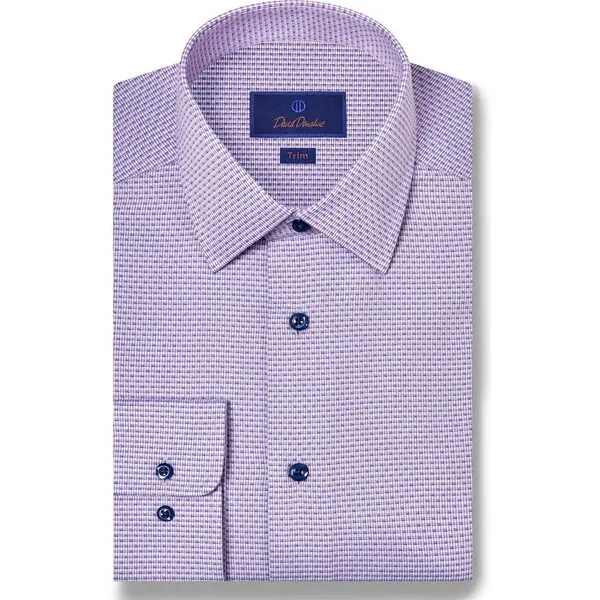 David Donahue Trim Fit Micro Dobby Cotton Dress Shirt - Berry/blue