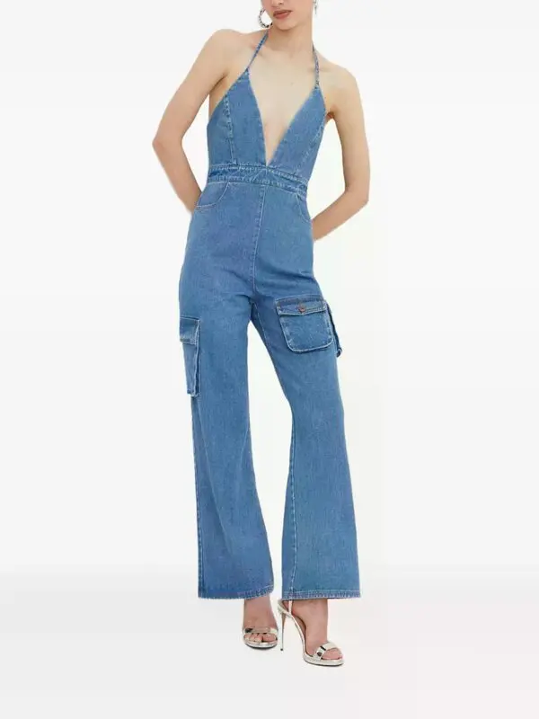 Bardot Halterneck Cargo Jumpsuit - Blue
