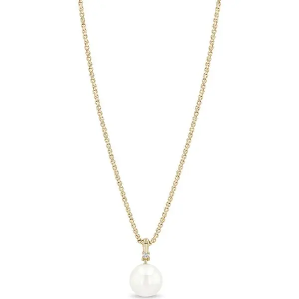 Zoe Chicco Diamond And Cultured Pearl Pendant Necklace - 14k Yellow Gold