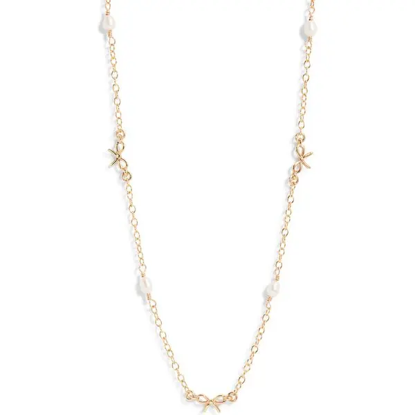 SET & STONES Bow & Freshwater Pearl Station Necklace - Gold