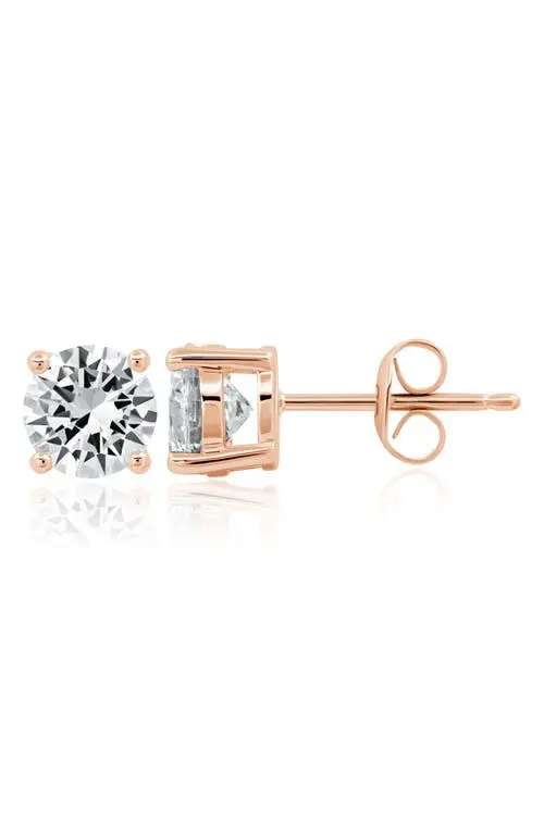 CRISLU Brilliant Cut Cubic Zirconia Stud Earrings - 18kt Rose Gold/clear Stone