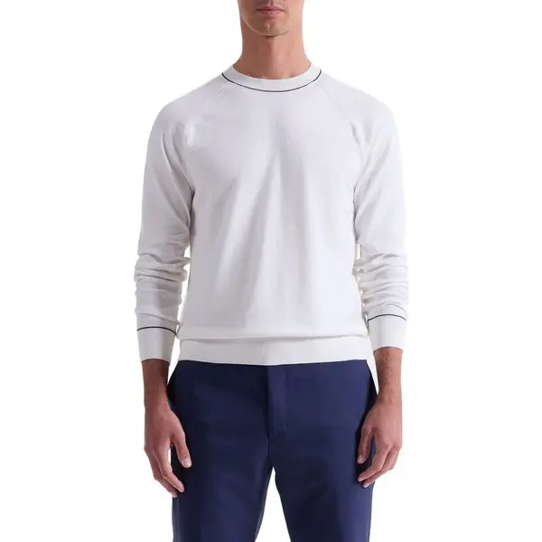 Bugatchi Tipped Cotton-blend Crewneck Sweater - Chalk