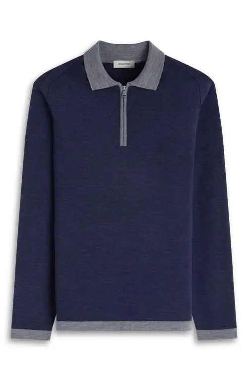 Bugatchi Long Sleeve Merino Wool Quarter Zip Polo Sweater - Navy
