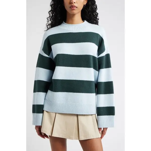 Bp. Cotton Blend Sweater - Blue- Green Suri Stripe