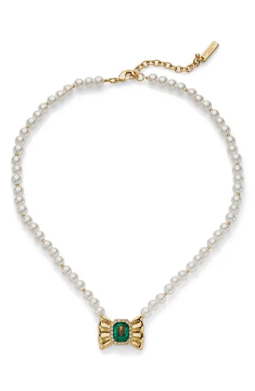 Kurt Geiger Bow Pendant Necklace - Gold/pearl