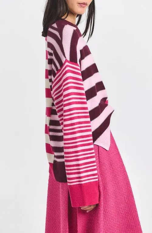 Derek Lam 10 Crosby Avalon Mixed Stripe Wool Blend Crewneck Sweater