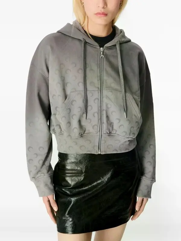 MARINE SERRE Moon-pattern Cropped Zip-up Hoodie