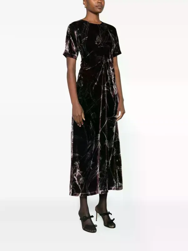 La DoubleJ Floral-print Velvet Dress - Red