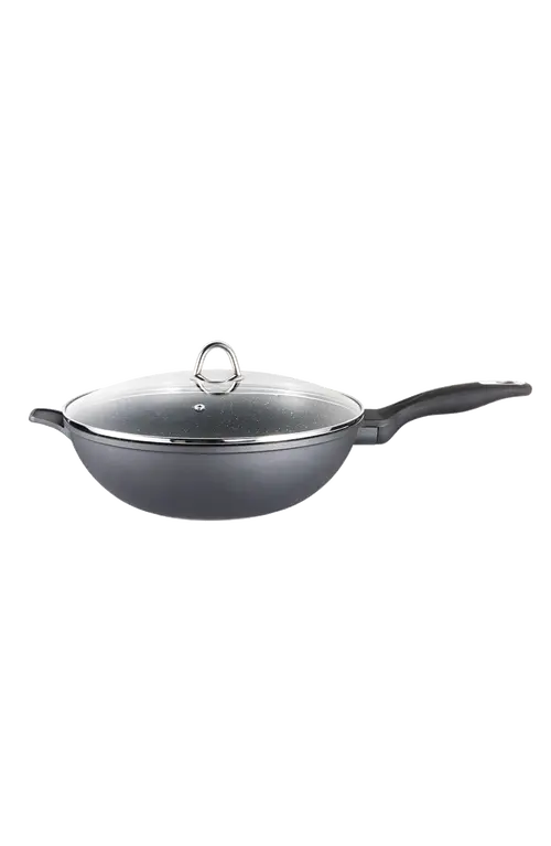 CUISINE::PRO Granite Wok With Lid 5.1 Qt - Black