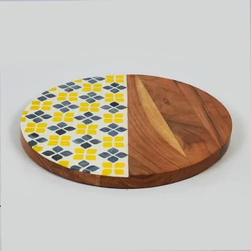 MELA ARTISANS Mosaic Acacia Wood Inlay Serve Board - Marigold