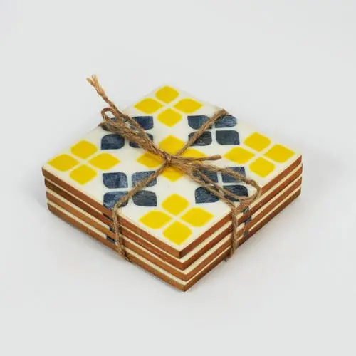 MELA ARTISANS Mosaic Inlay Coasters - Marigold