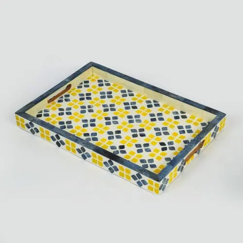 MELA ARTISANS Mosaic Bone Inlay Tray - Marigold