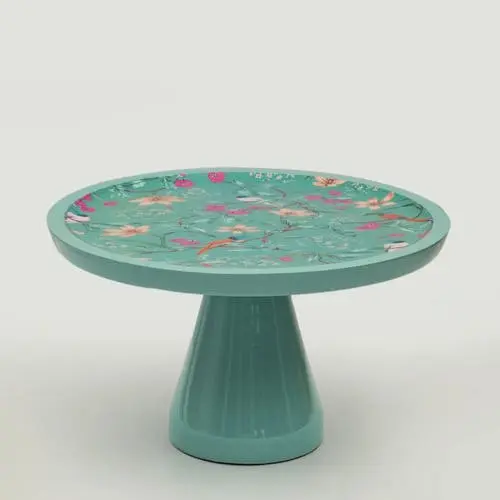 MELA ARTISANS Pedestal Cake Stand - Aqua Flora