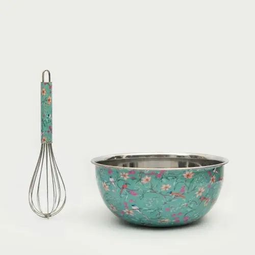 MELA ARTISANS Bowl & Whisk Set - Aqua Flora