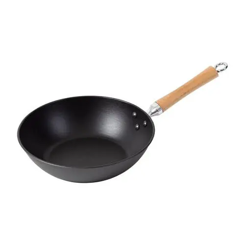 JOYCE CHEN Preseasoned Cast Iron Stir Fry Pan With Maple Handle - Black