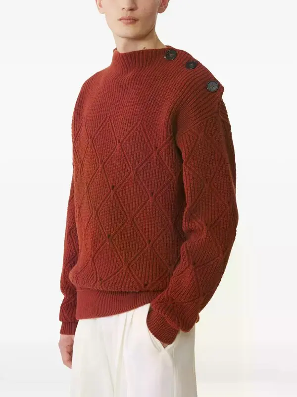 LANVIN Buttoned Shoulder Diamond-pattern Sweater