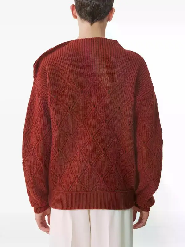 LANVIN Buttoned Shoulder Diamond-pattern Sweater
