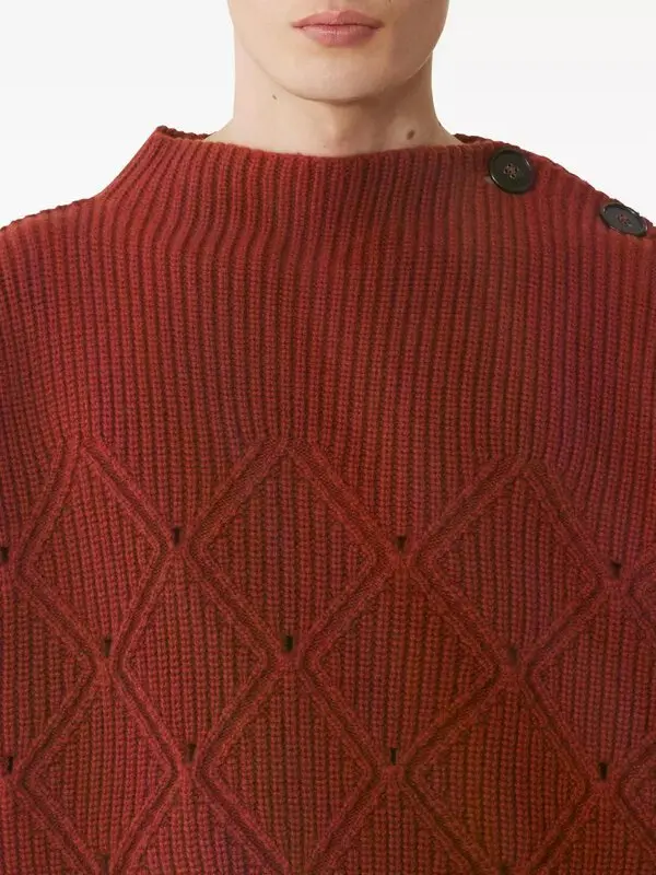LANVIN Buttoned Shoulder Diamond-pattern Sweater
