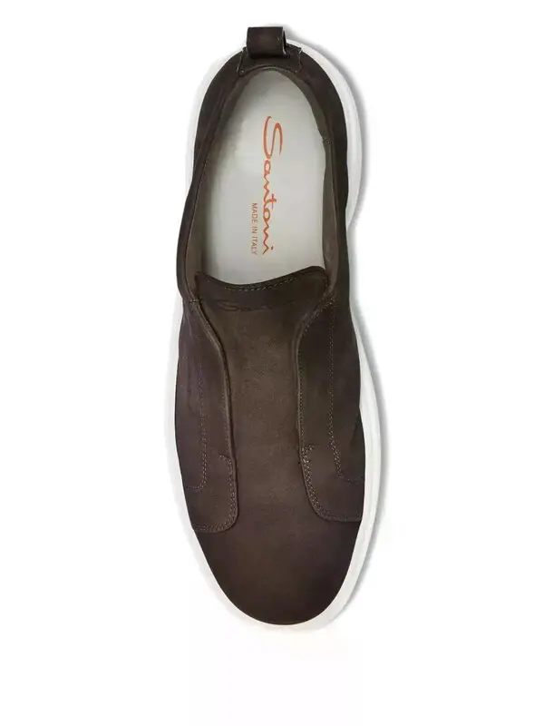 Santoni Slip-on Calfskin Leather Sneakers - Brown