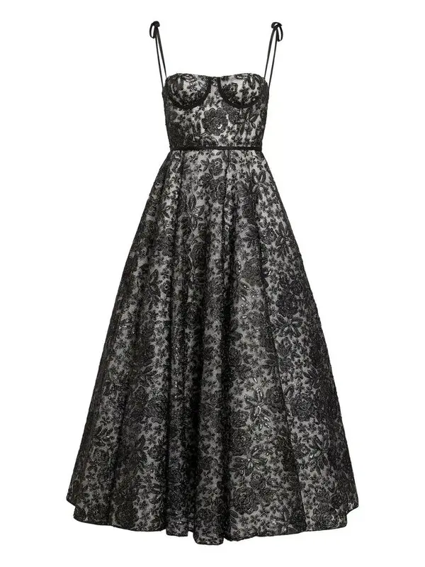 Giambattista Valli Floral-Embroidered Corset Midi Dress In Black - 41% Off  | Editorialist