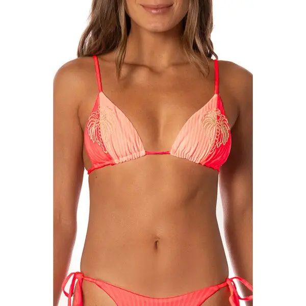MAAJI Flame Coral Everly Embroidered Rib Bikini Top - Bright Red