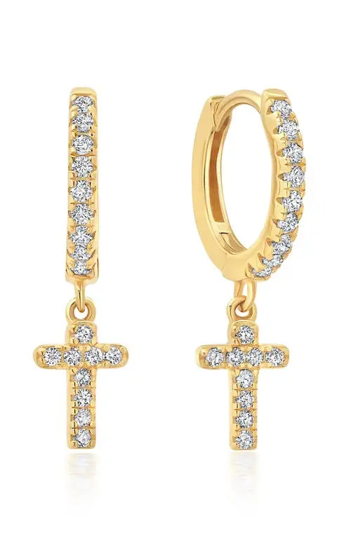 CRISLU Pavé Cross Huggie Hoop Earrings - 18kyg/clear Stone