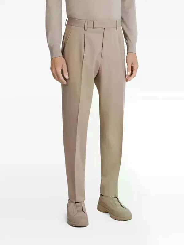 Zegna Pleated Straight Leg Trousers - Neutrals
