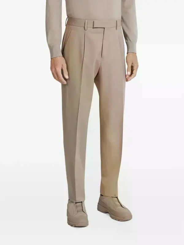 Zegna Pleated Straight Leg Trousers - Neutrals