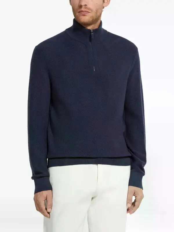 Zegna Mock-neck Half-zip Cashmere Sweater - Blue