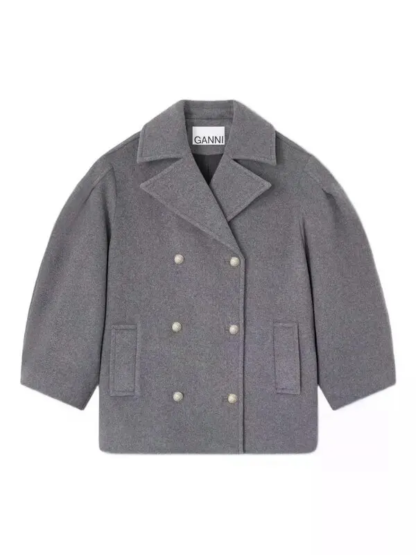GANNI Balloon-sleeve Double-breasted Coat - Grey
