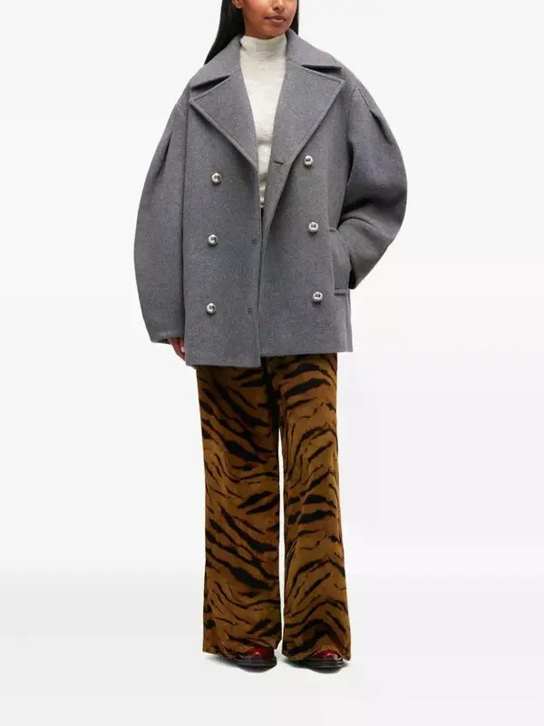 GANNI Balloon-sleeve Double-breasted Coat - Grey