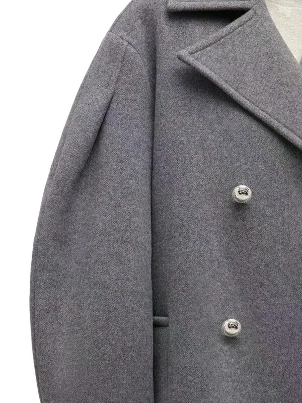 GANNI Balloon-sleeve Double-breasted Coat - Grey