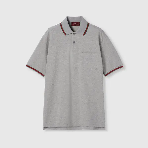 Gucci Cotton Piquet Polo Shirt With Embroidery - Grey