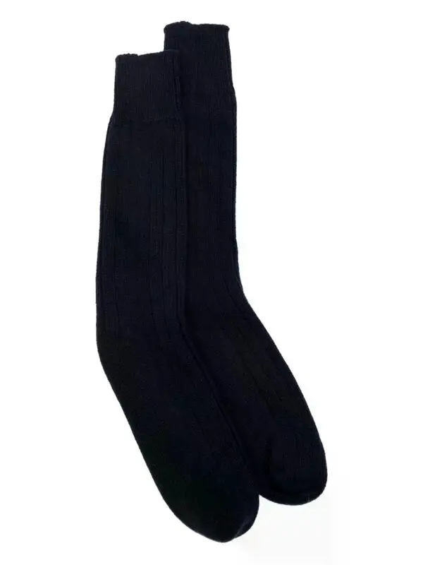 John Smedley Ribbed Cashmere Socks - Blue